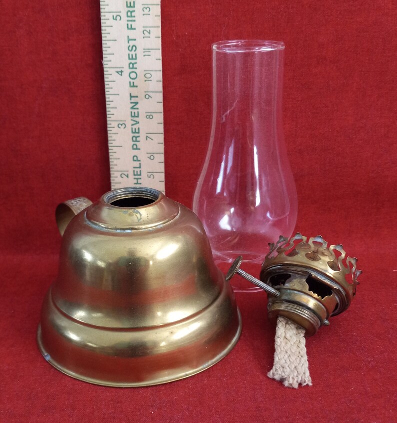 Vintage Small Brass Oil Lamp And Chimney 1950s Sterling Made In Usa Miniature Lantern 7 Tall