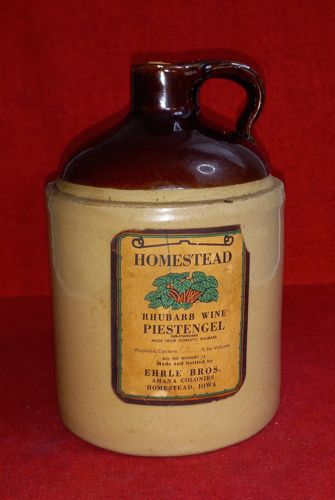 Ehrle Brothers Winery 4/5 Qt. Rhubarb Wine "piestengel" Jug 1971. (#JU8 ...