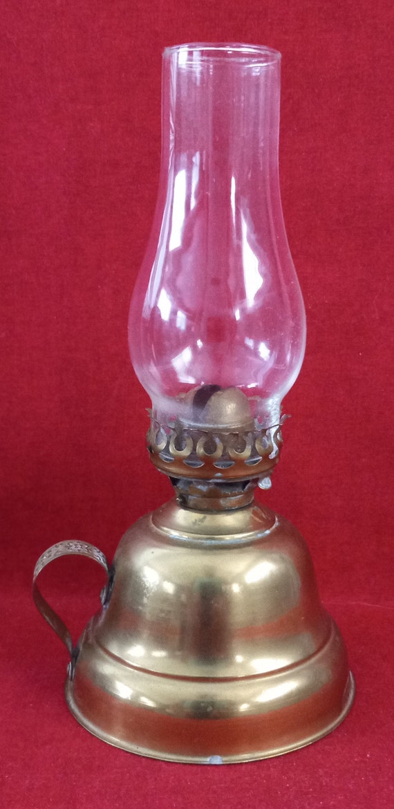 Vintage Small Brass Oil Lamp And Chimney 1950s Sterling Made Etsy
