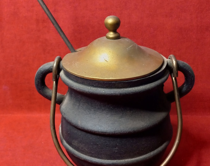 Antique Cast Iron Smudge Pot Fire Starter Solid Brass Lid and Wand - Etsy