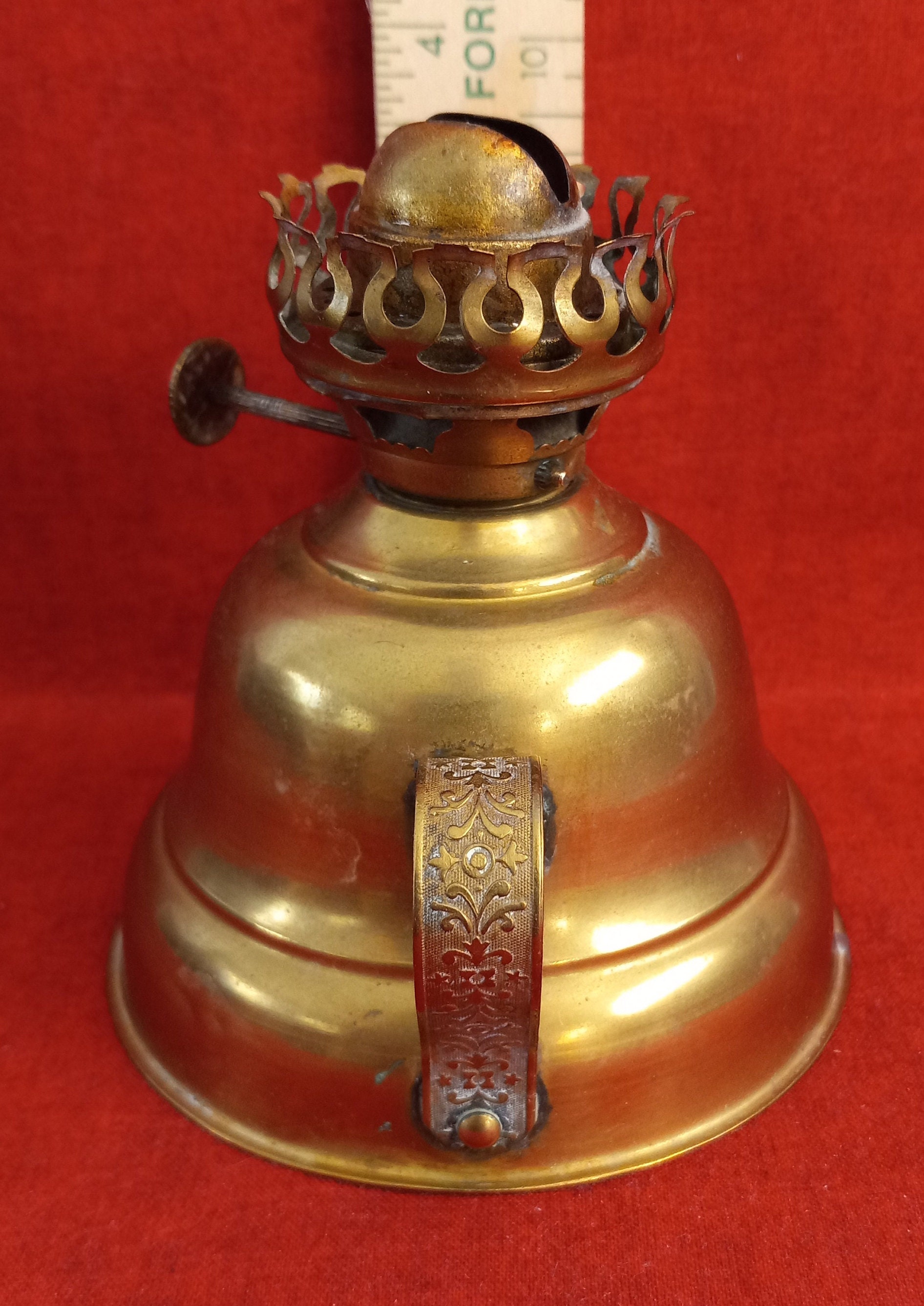 Vintage Small Brass Oil Lamp And Chimney 1950s Sterling Made In Usa Miniature Lantern 7 Tall