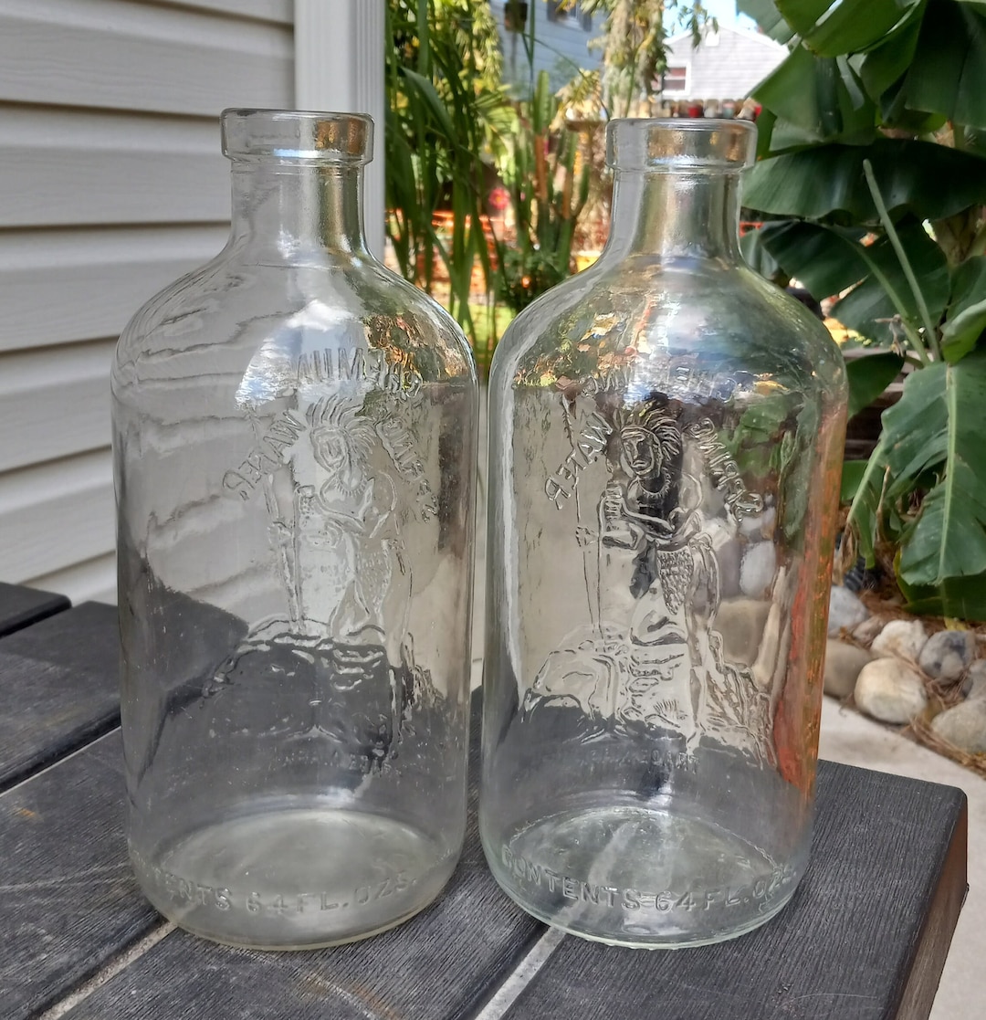 Vintage Chemung Spring Water Bottles (2) Embossed Indian Graphics, Half ...