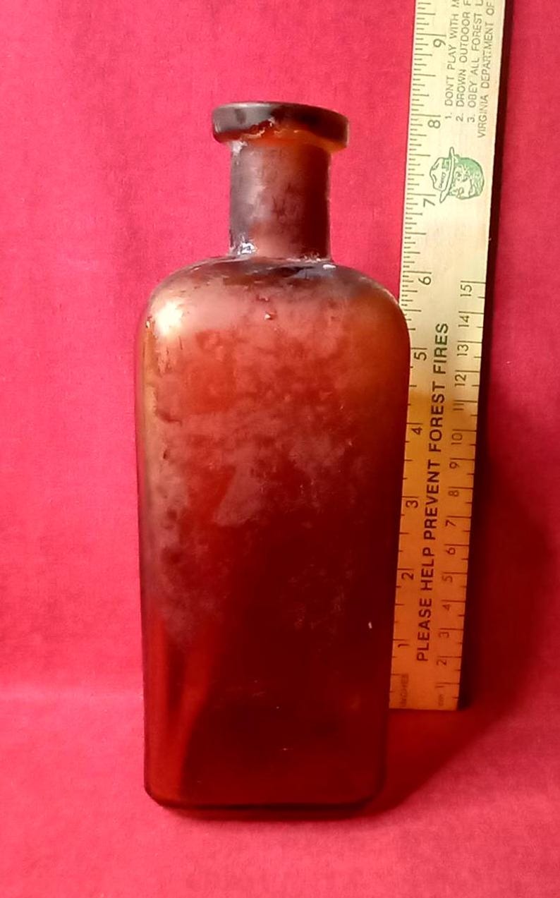 Vintage Brown Amber Square Glass Bottle With Round Neck(#ap30) - Etsy