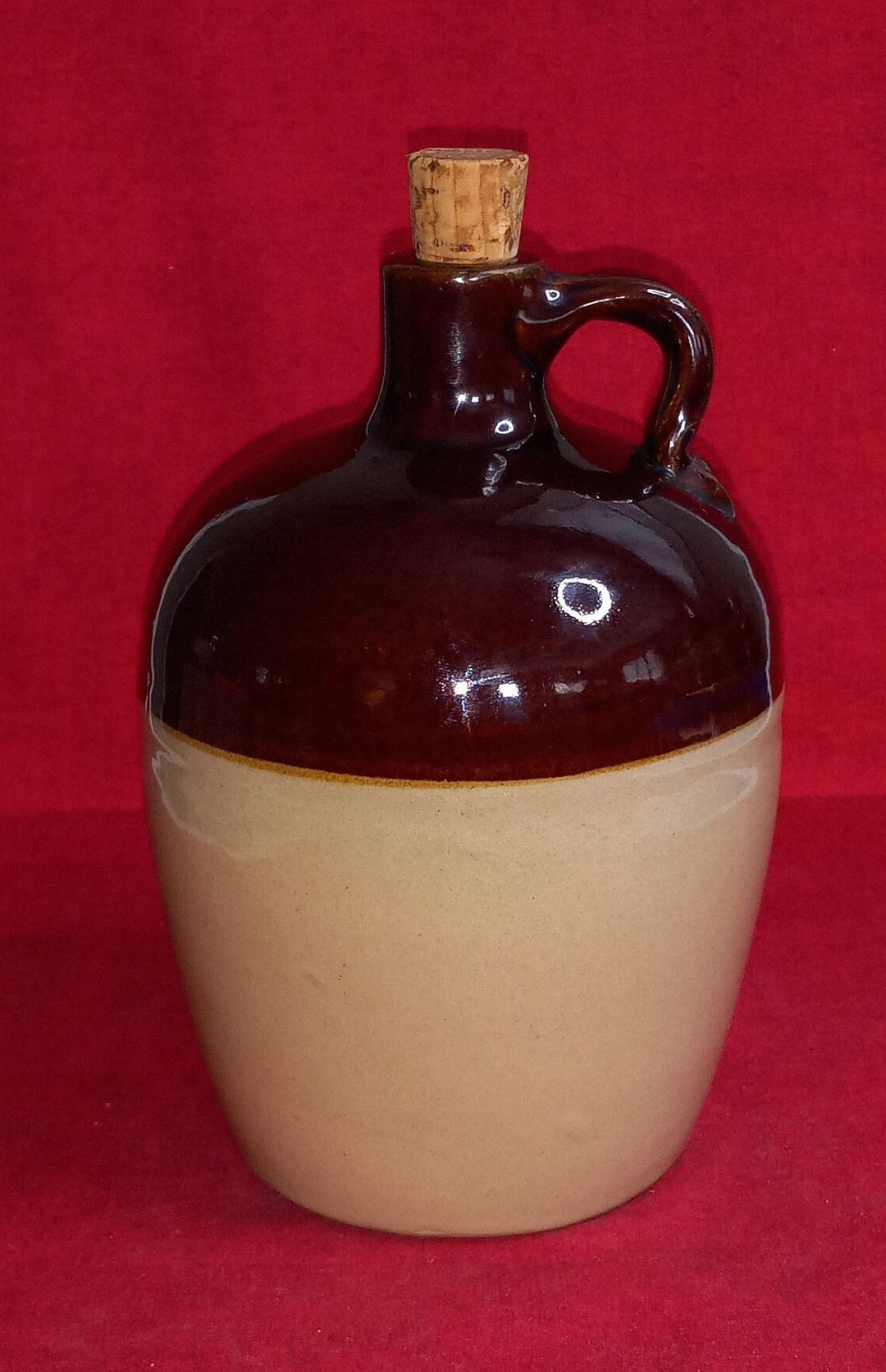 Antique Vintage Stoneware Whiskey Jug Crock Brown Top 1 QT USA Pottery ...