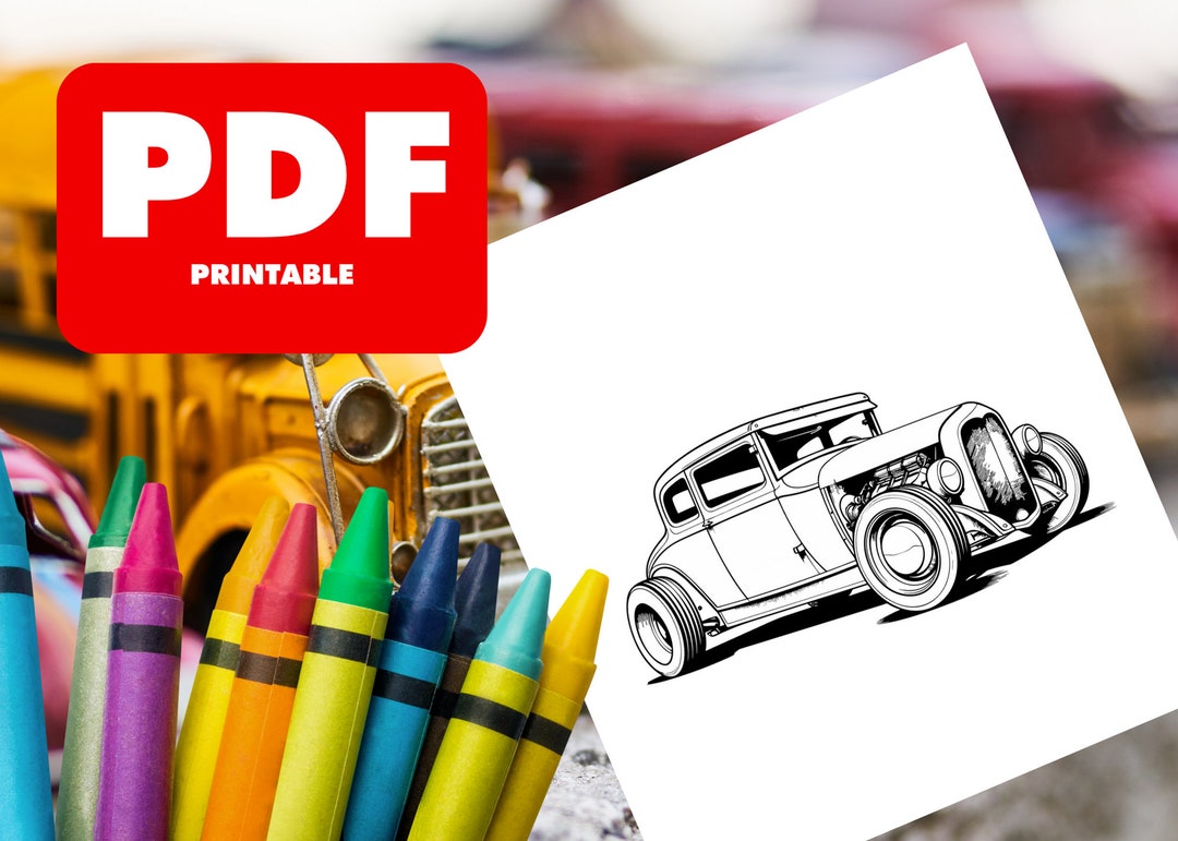 Hot Rod Printable Coloring Pages Vintage Car Adventures - Etsy