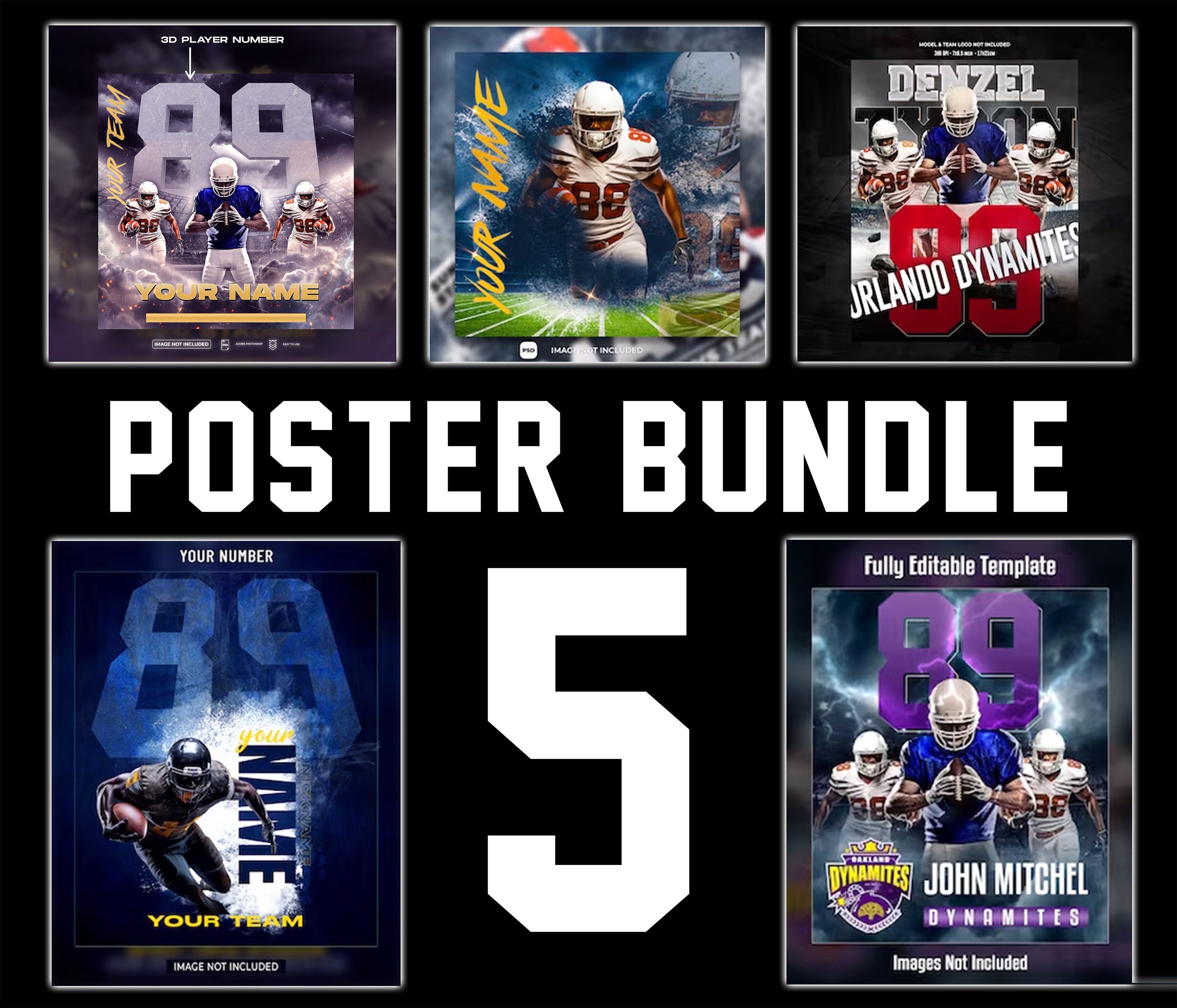 Custom 5 Football Posters Bundle: 3D Football Poster Templates & More ...