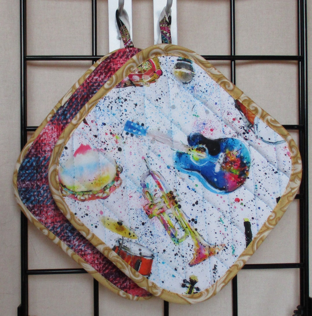 Jazz Band Pot Holders Saxophone Drums Trumpet Guitar Cello Homemade ...