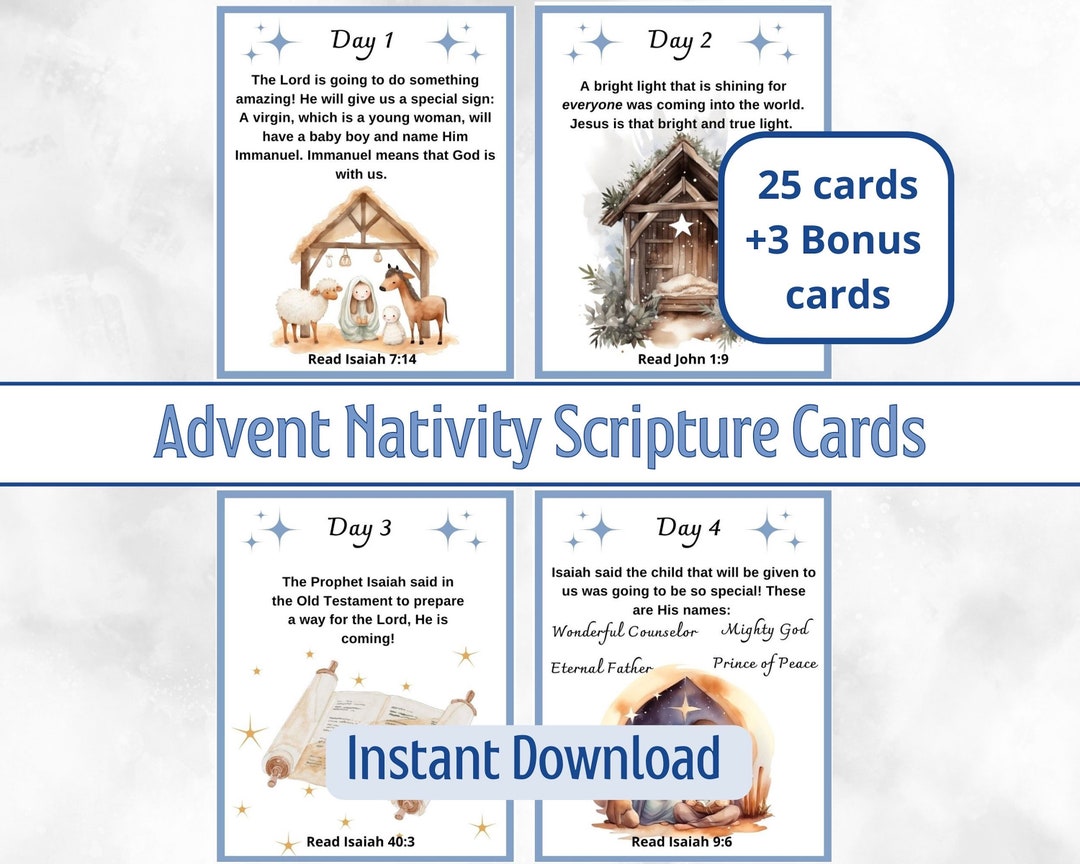 Nativity Scripture Cards for Kids Bible Verse Cards, Nativity Advent ...