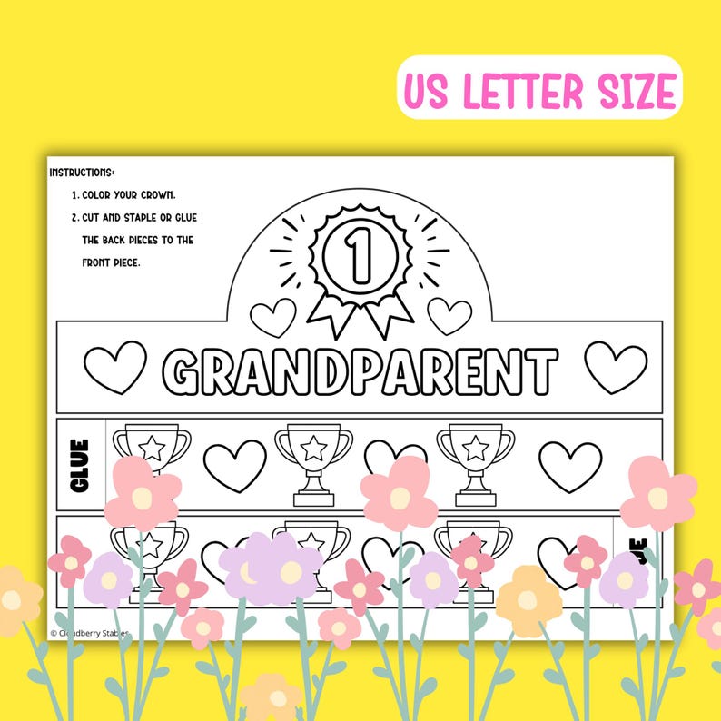 Grandparents Day Crown Coloring Craft Activity, Grandparent Paper Hat ...