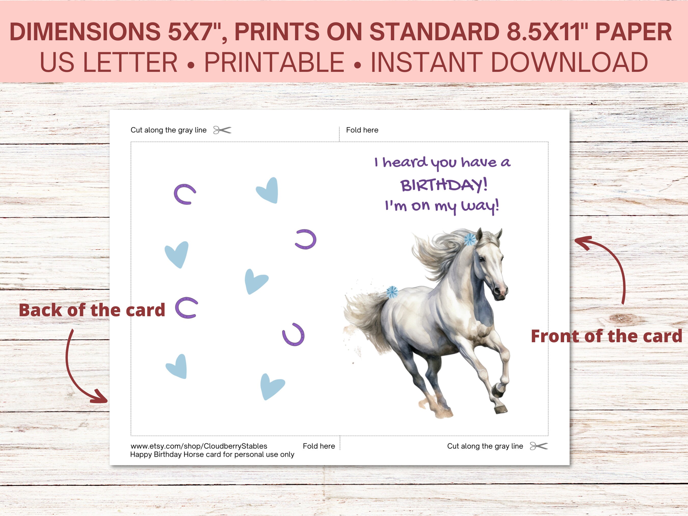 Printable Happy Birthday Card Horse Birthday Card Digital - Etsy