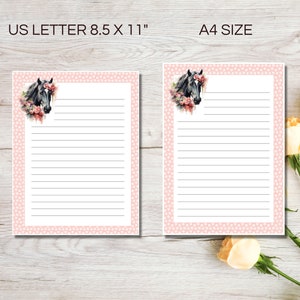Printable Stationery Horse Paper, Flower Horse Paper Set Pink for ...