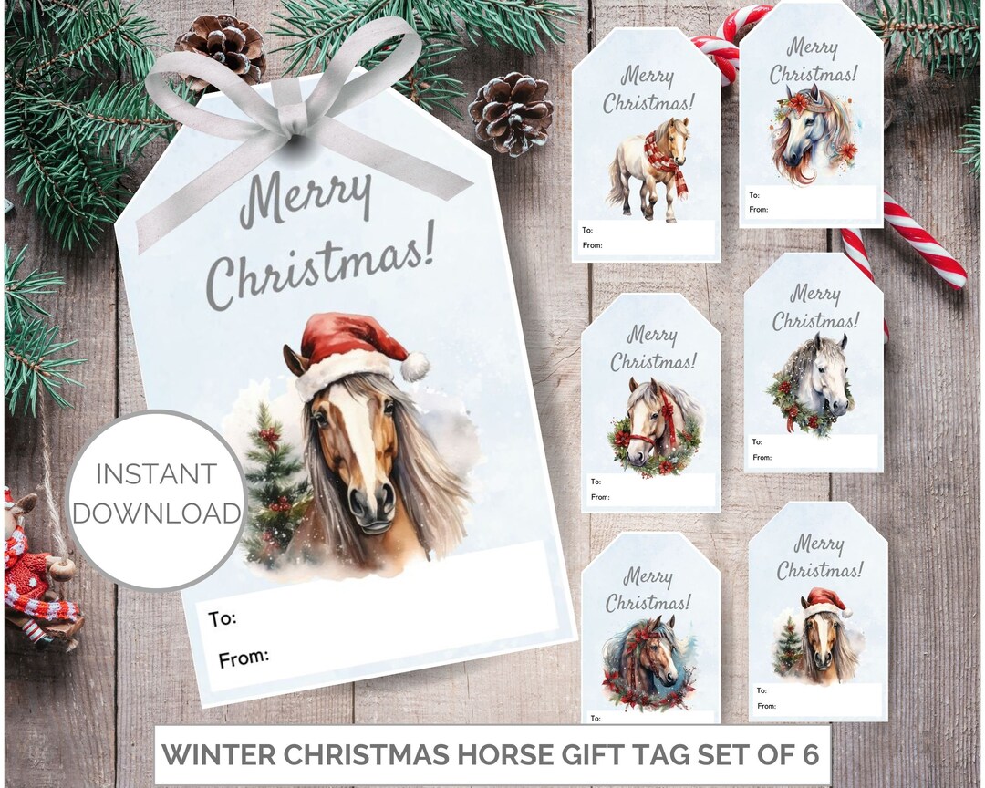 Printable Winter Christmas Horse Gift Tag Set of 6, Fillable Christmas ...
