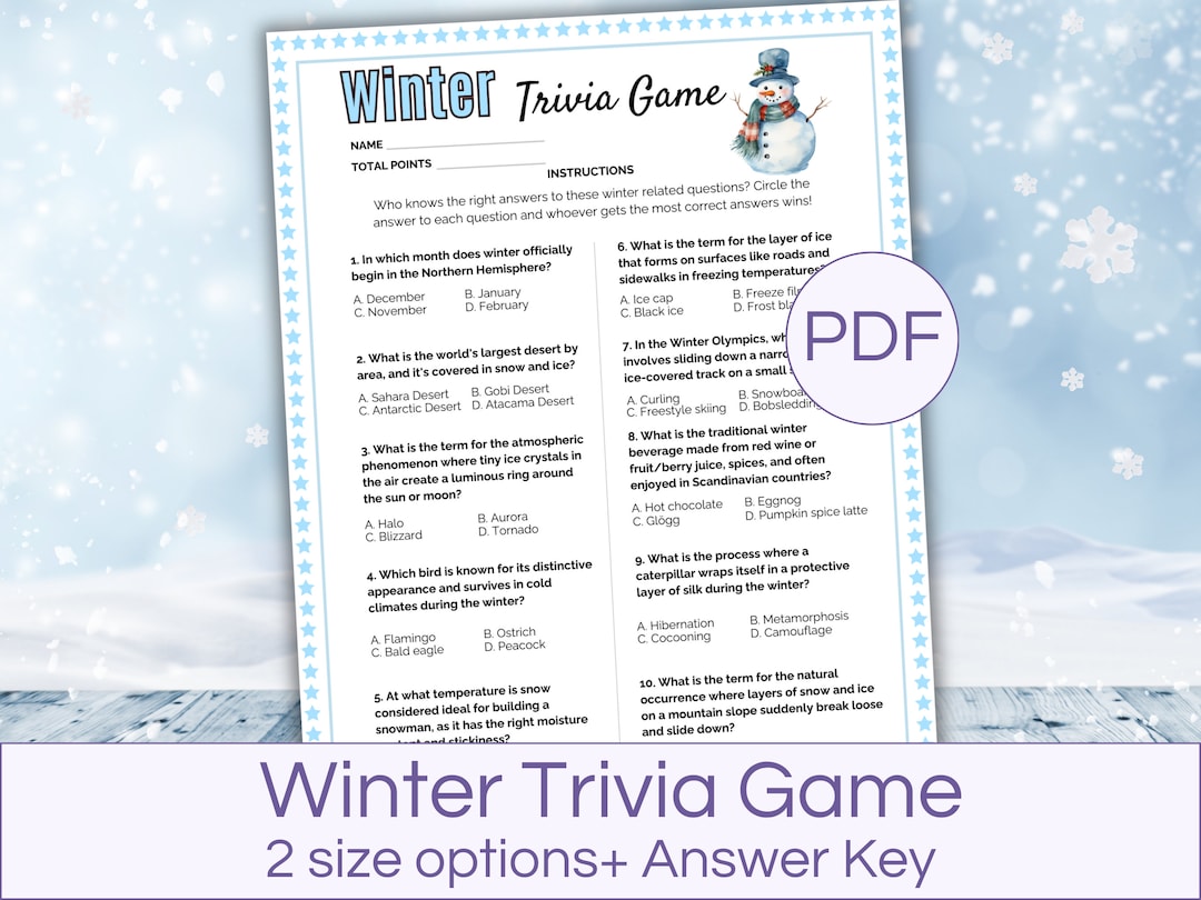 Winter Trivia Game Printable, Winter Classroom Activities for Kids ...