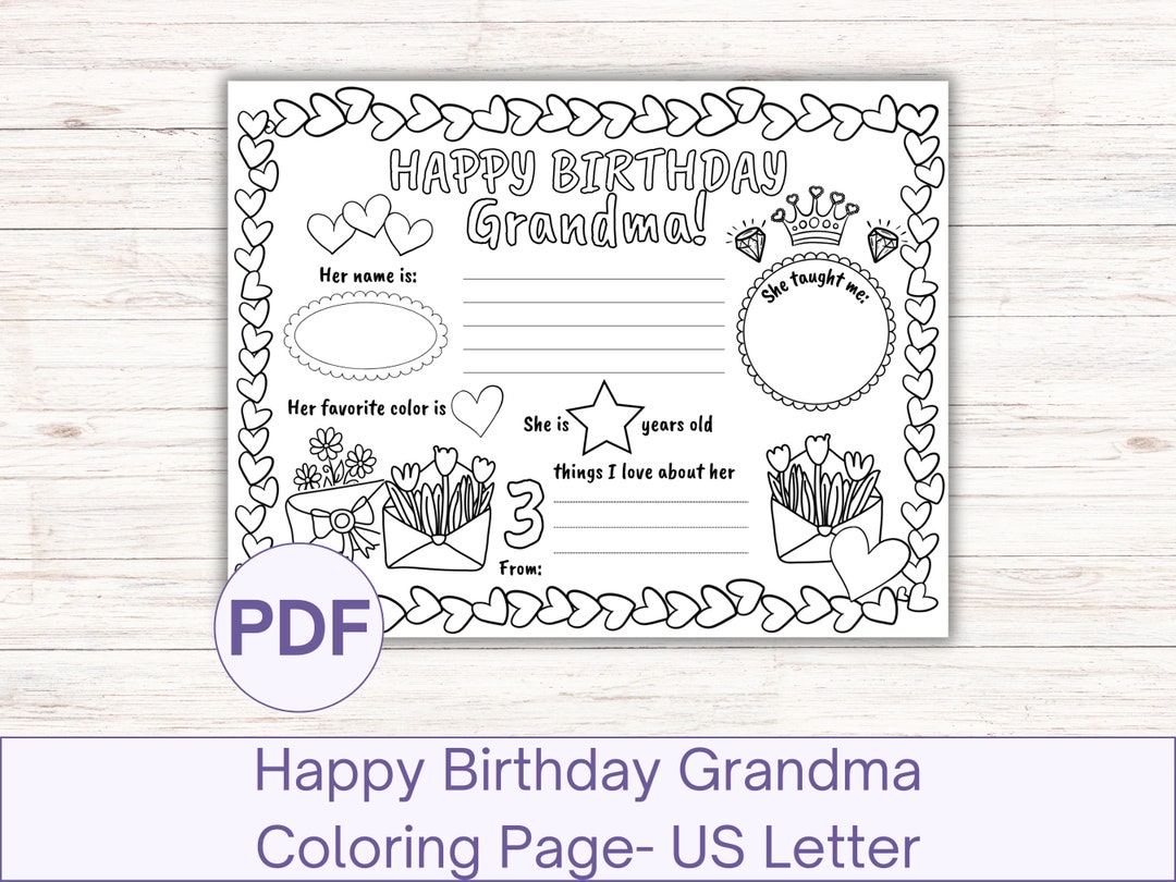 Happy Birthday Grandma Coloring Page, Grandma Gift From Grandkids ...