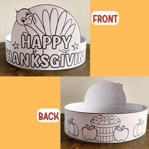Happy Thanksgiving Coloring Crown Craft for Kids, Printable Fall Turkey ...