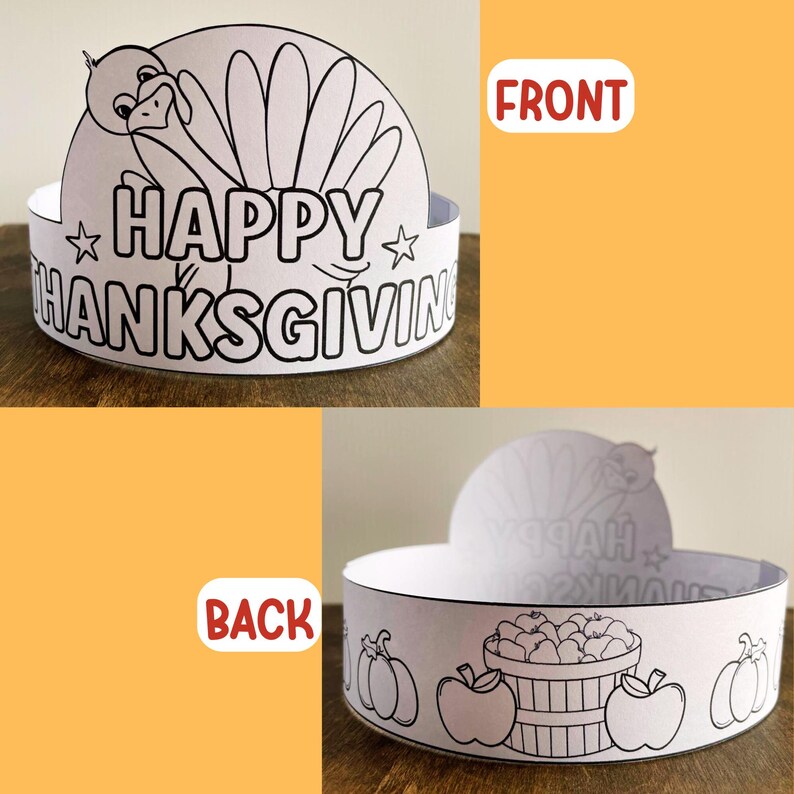 Happy Thanksgiving Coloring Crown Craft for Kids, Printable Fall Turkey ...