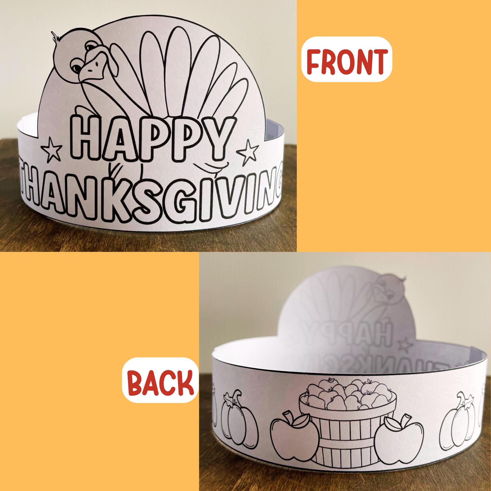 Happy Thanksgiving Coloring Crown Craft for Kids, Printable Fall Turkey ...