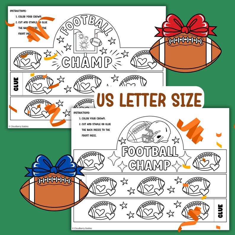 Football Coloring Page Paper Crown Craft Classroom Activity Headband ...