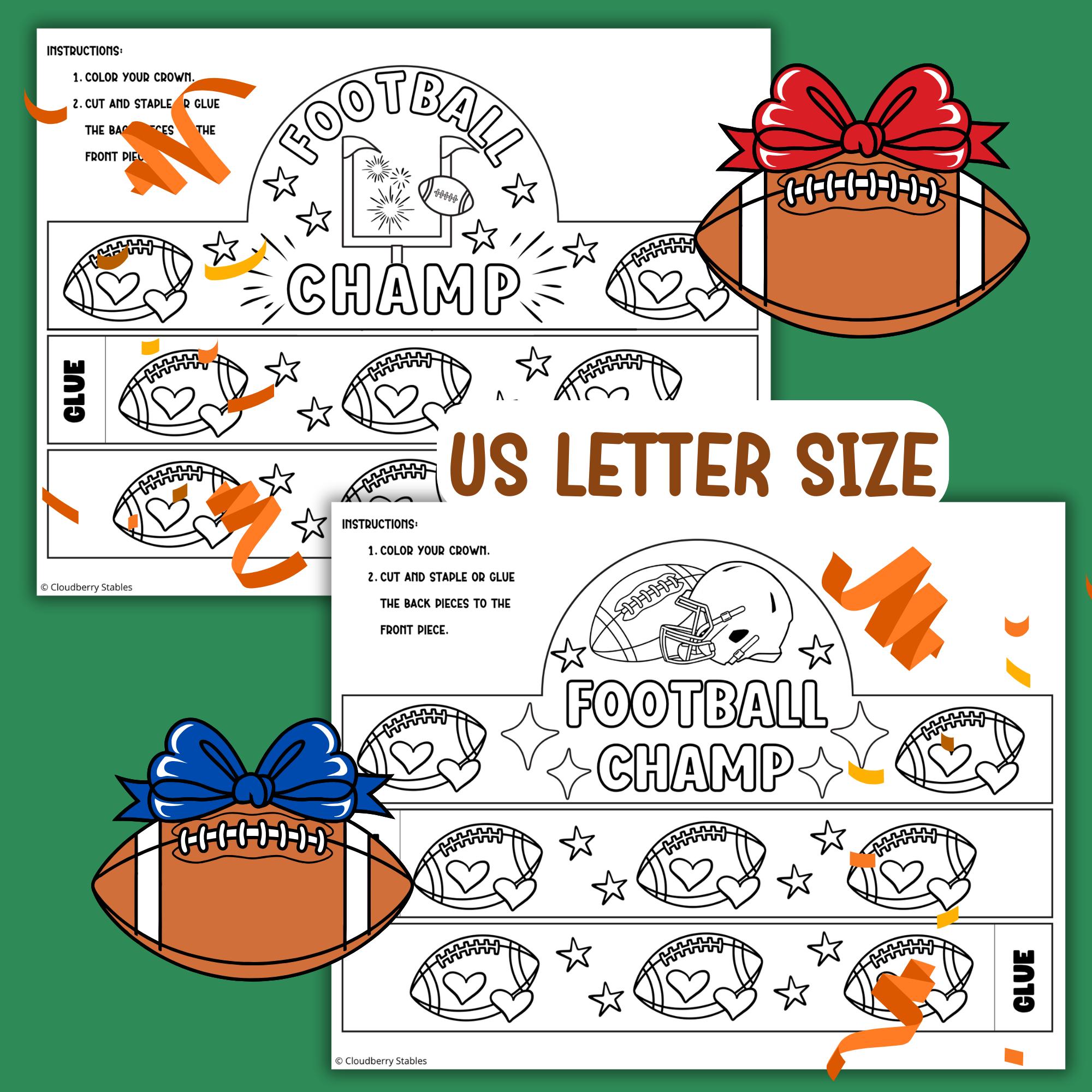 Football Coloring Page Paper Crown Craft Classroom Activity Headband ...