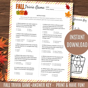 Printable Fall Trivia Game, Autumn Trivia Quiz, Autumn Activities for ...
