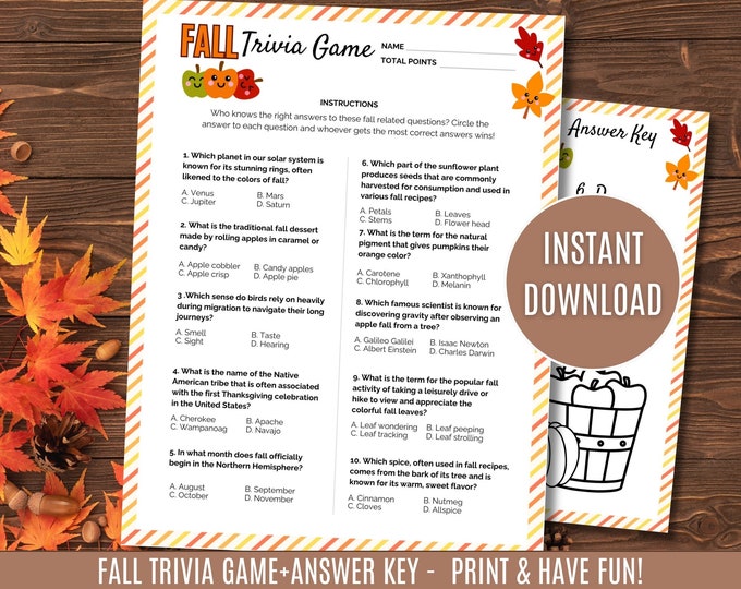 Printable Fall Trivia Game, Autumn Trivia Quiz, Autumn Activities for ...