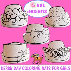 Derby Party Coloring Paper Hats for Girls, Printable Flower Derby Hats ...