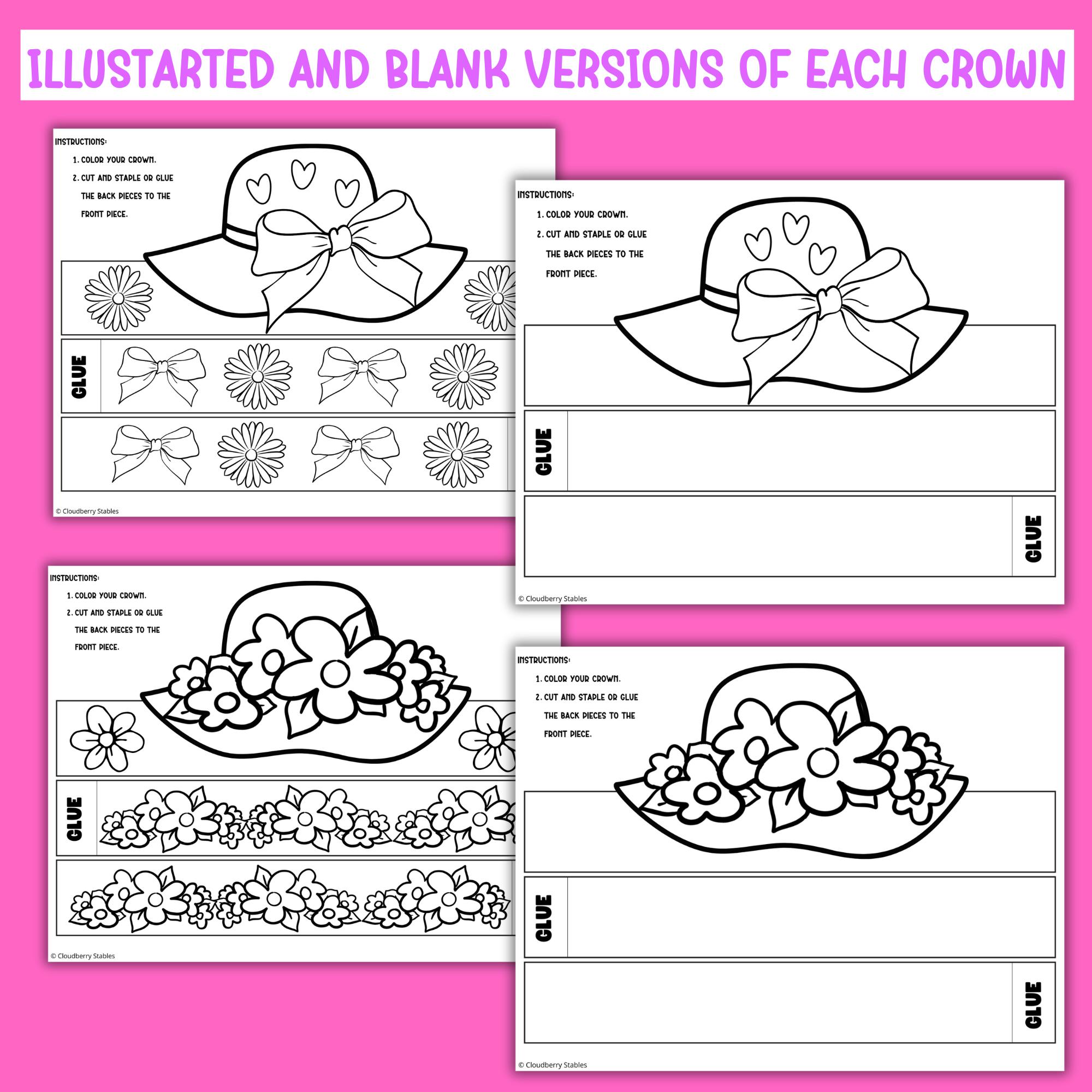 Derby Party Coloring Paper Hats for Girls, Printable Flower Derby Hats ...