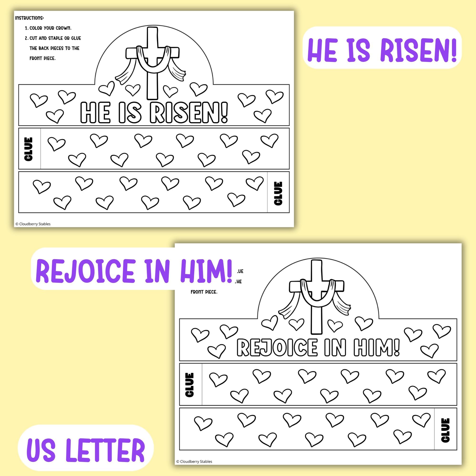 Christian Easter Paper Crown Craft, He is Risen Coloring Crown Activity ...