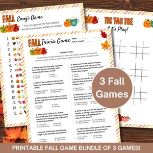 Printable Fall Trivia Game, Fall Emoji Game, Tic Tac Toe, Autumn ...