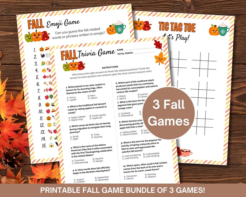 Printable Fall Trivia Game, Fall Emoji Game, Tic Tac Toe, Autumn ...