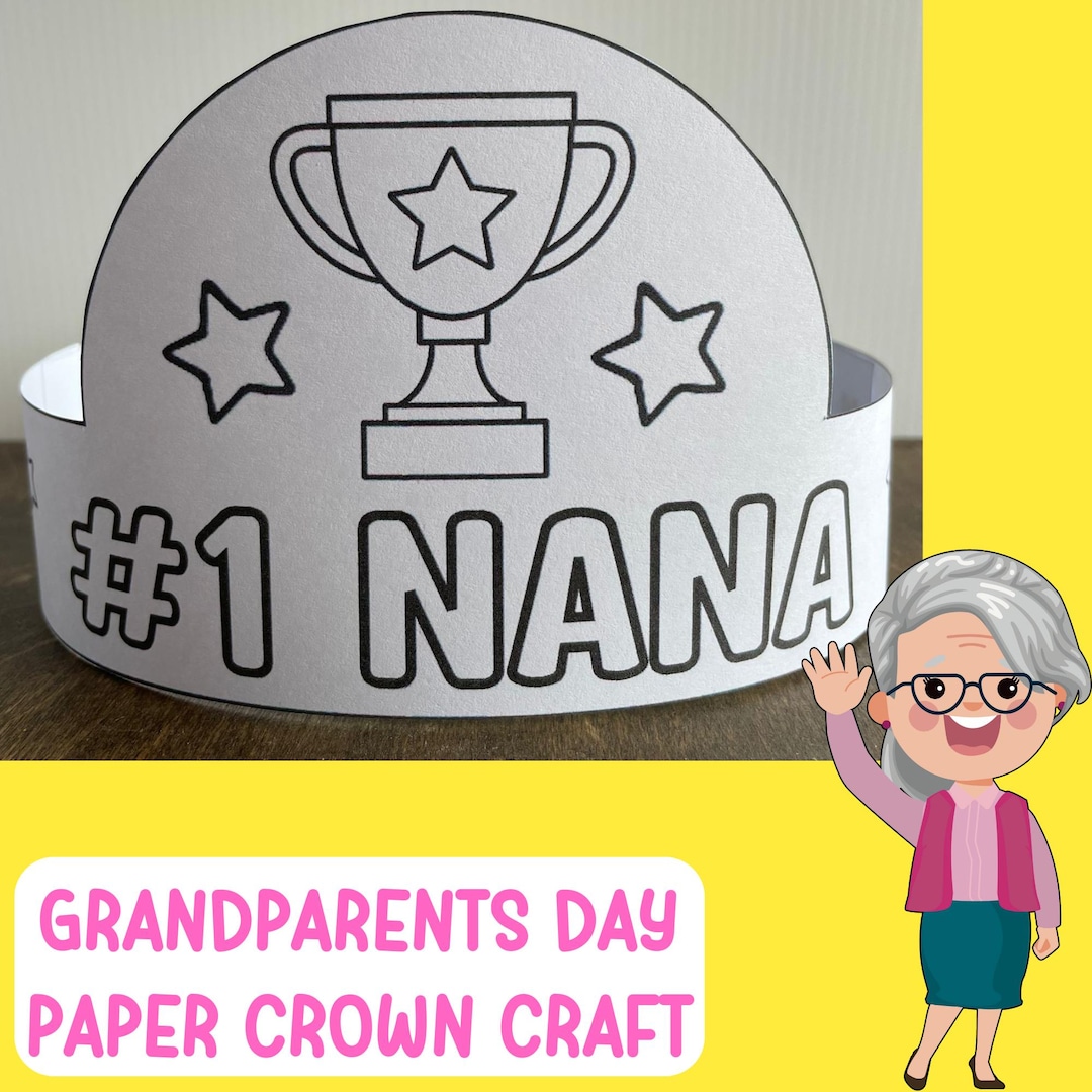 Grandparents Day Crown Coloring Craft Activity, Mother's Day Grandma ...