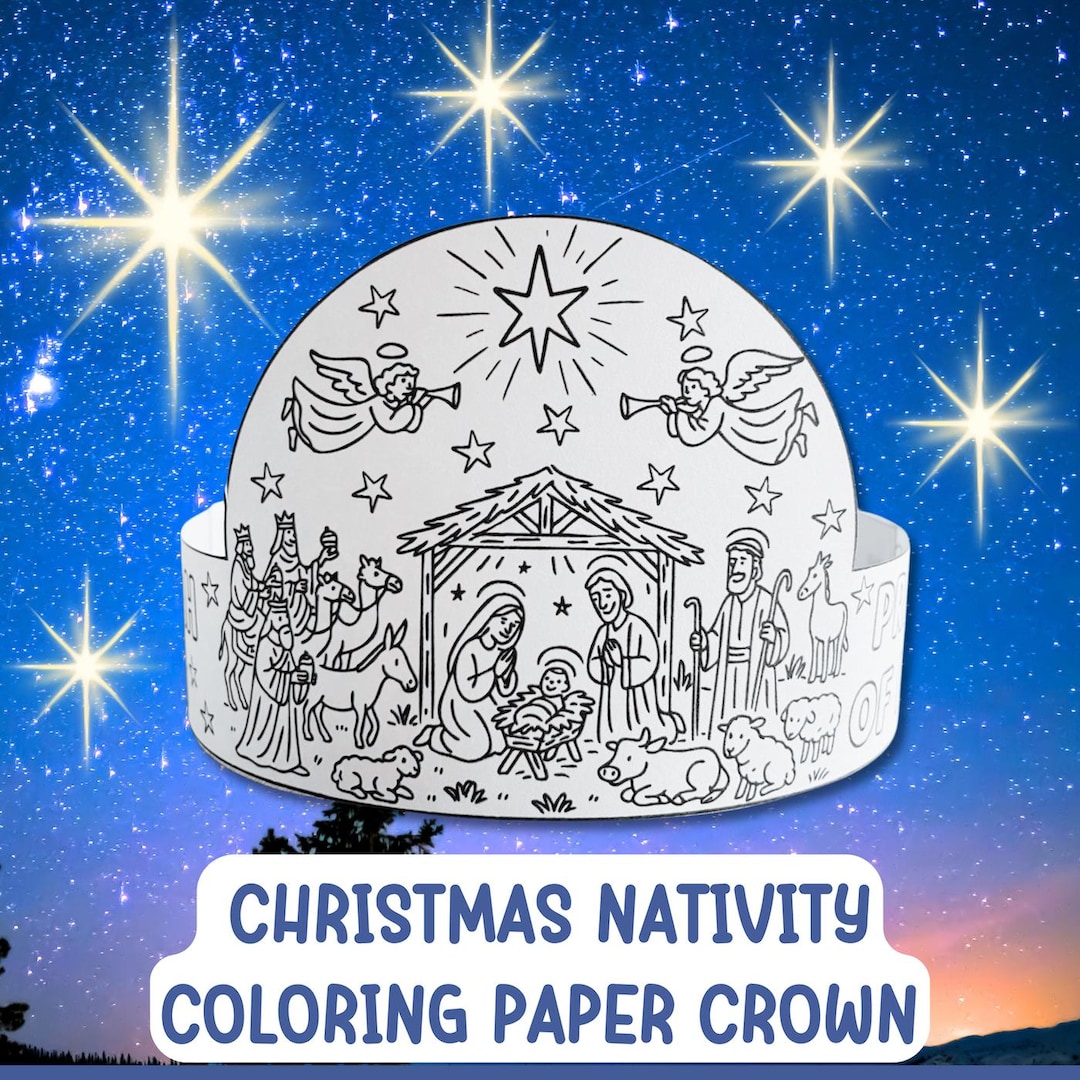 Nativity Coloring Page Paper Crown Christian Christmas Holiday Craft ...