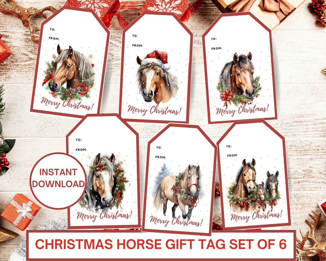 Printable Christmas Horse Gift Tag Set of 6, Christmas Horse Gift Tags ...