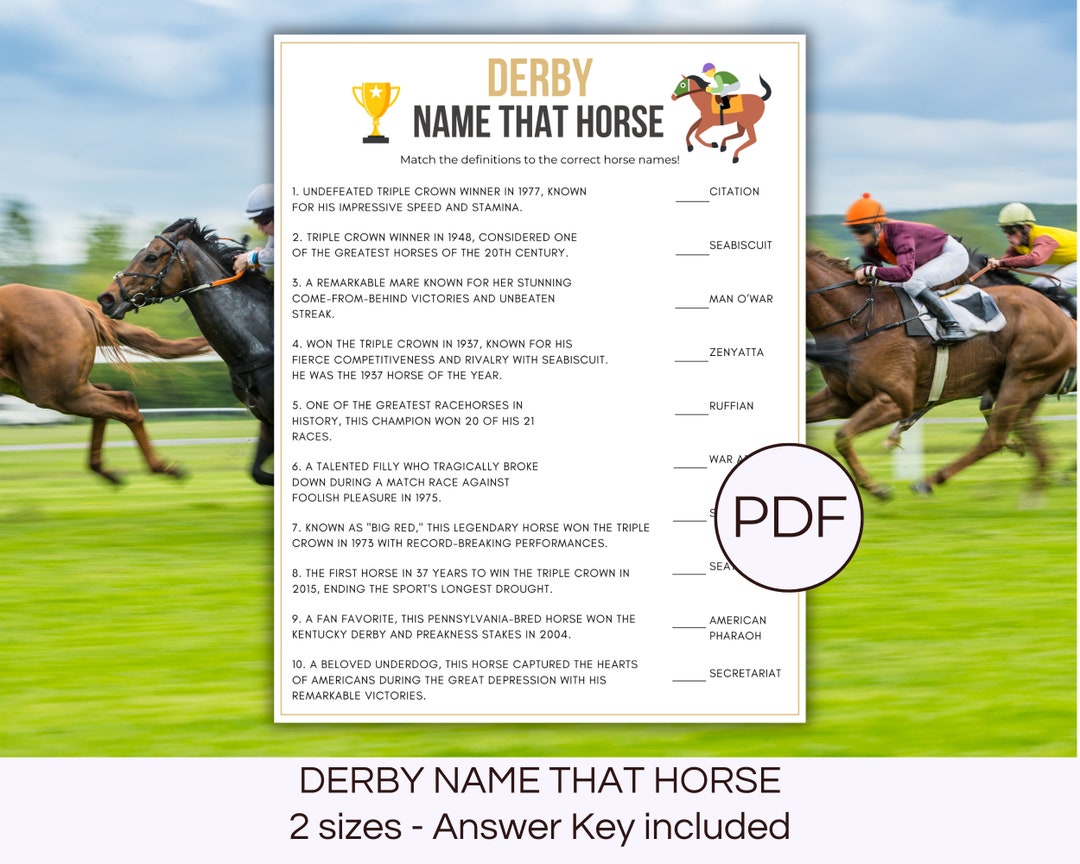 Derby Name That Horse Printable Game Horse Race Derby Party Games Horse ...