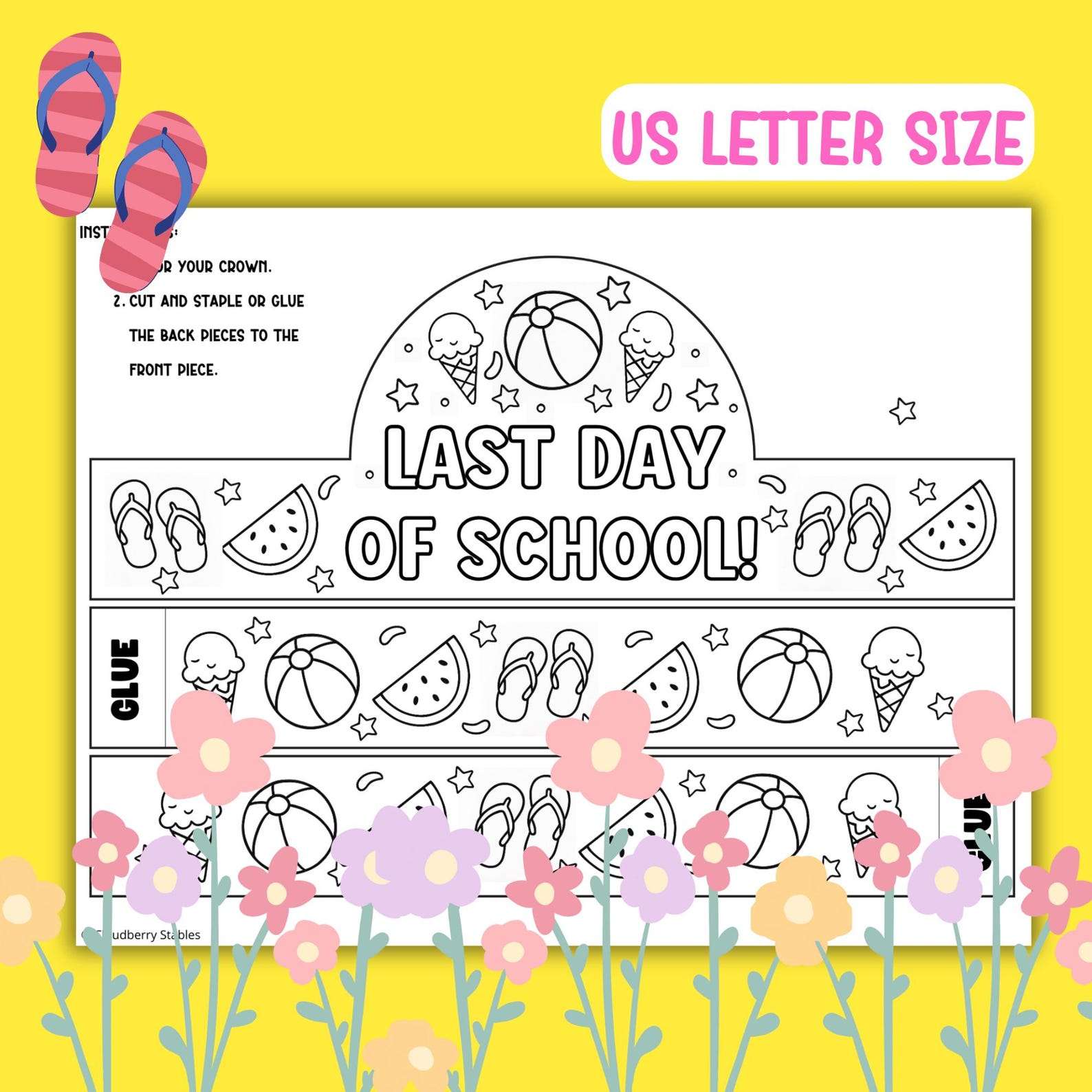 Last Day of School Crown Coloring Craft Activity, End of the Year Paper ...