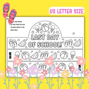 Last Day of School Crown Coloring Craft Activity, End of the Year Paper ...