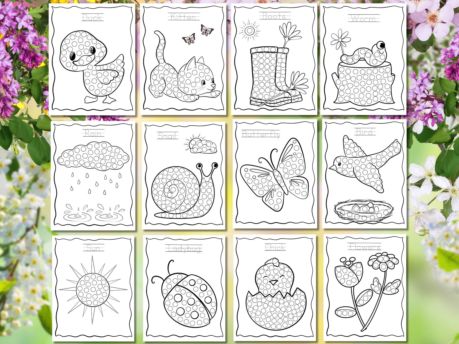 Printable Spring Dot Marker Coloring Pages for Kids Dot Activity Easter ...