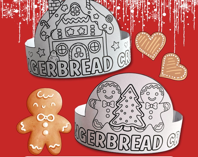 Gingerbread Man Paper Crown Hat Christmas Winter Holiday Party Coloring ...