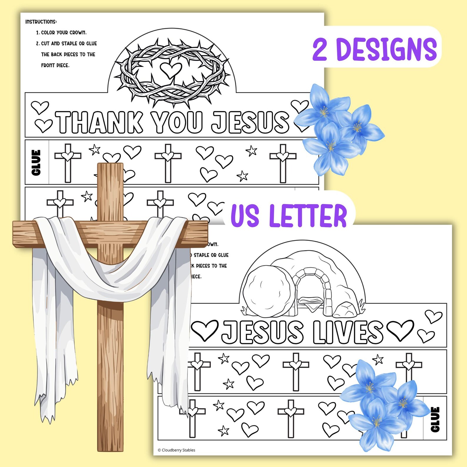Christian Easter Paper Crown Craft He is Risen Coloring Crown Spring ...