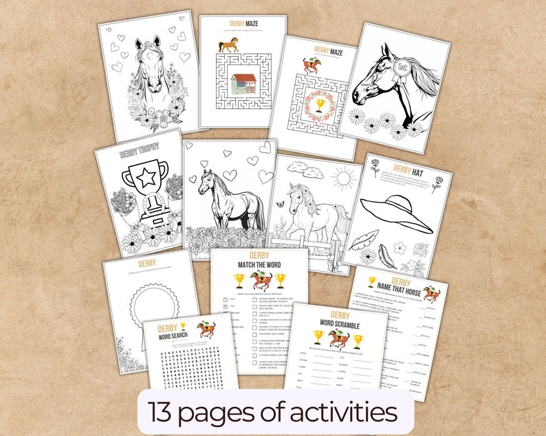 Derby Coloring & Activity Book Printable Horse Racing Activities Horse ...