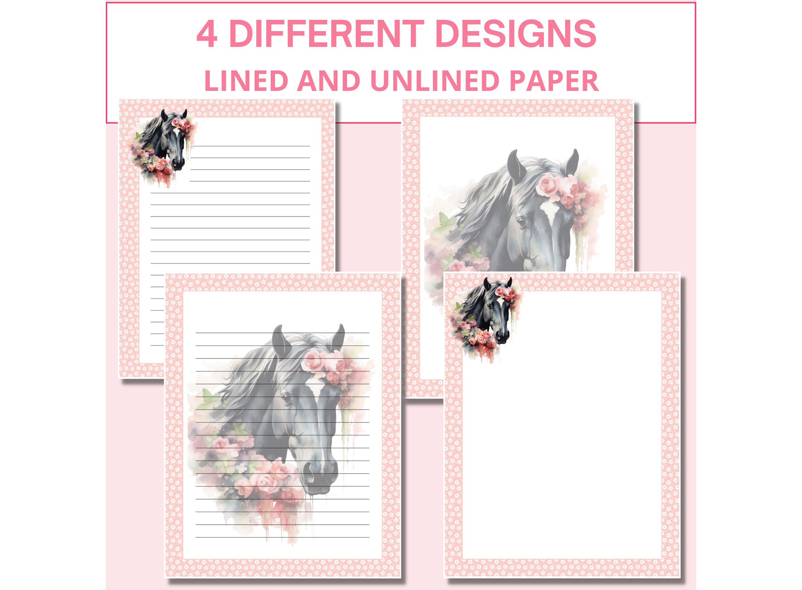 Printable Stationery Horse Paper Flower Horse Paper Set Pink - Etsy