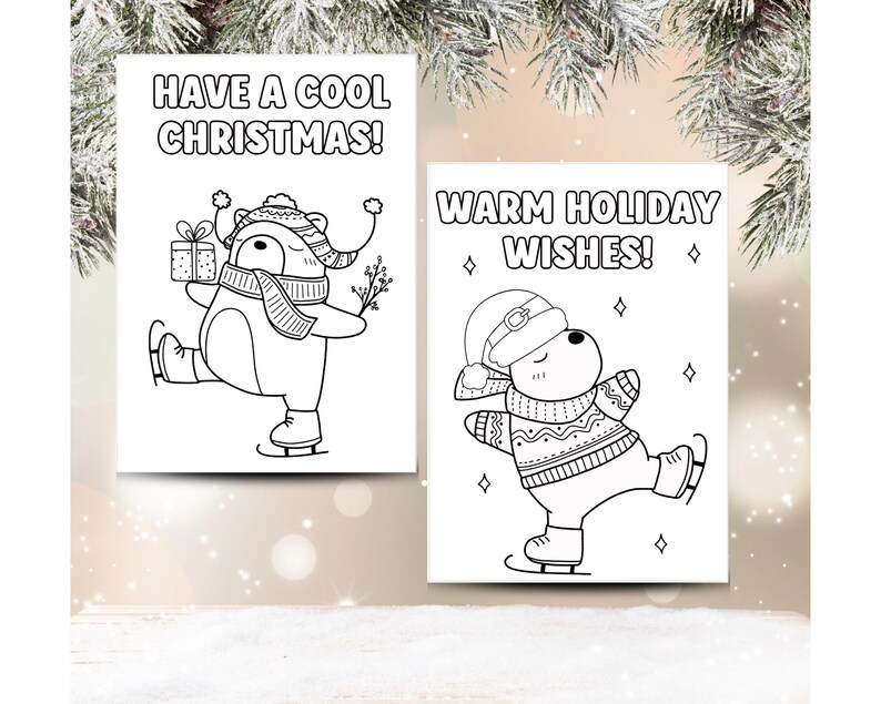 Christmas Coloring Cards for Kids Winter Holiday Coloring Cards ...