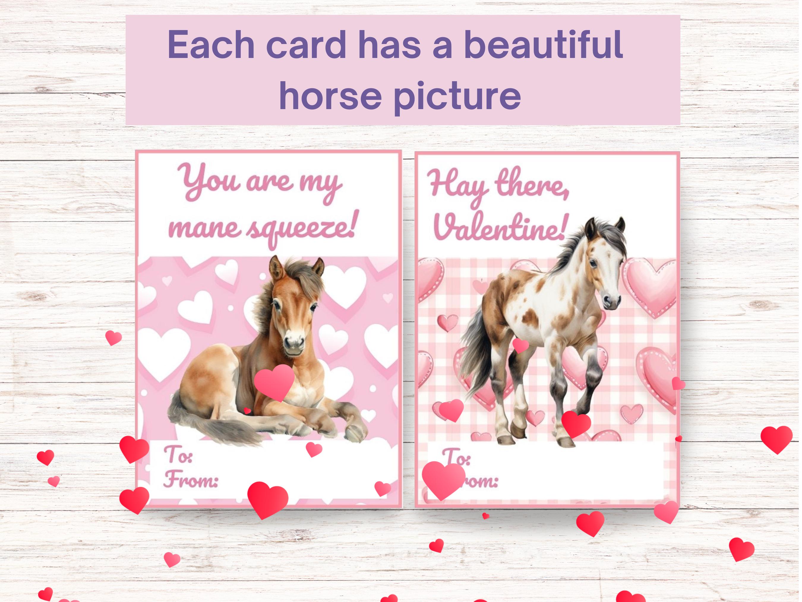 6 Printable Horse Valentine's Cards, Classroom Valentine Cards Horse ...