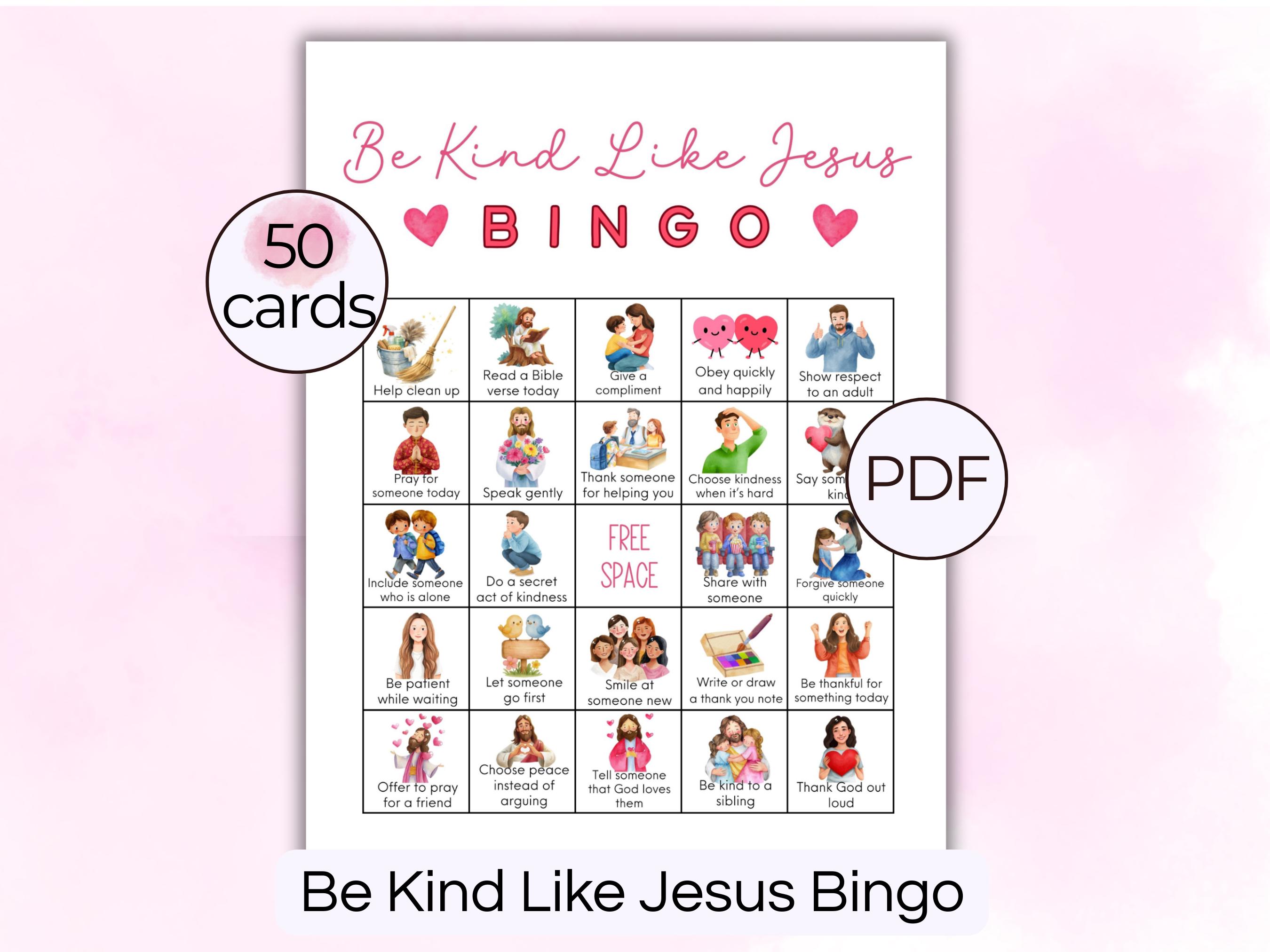 Christian Kindness Bingo Be Kind Like Jesus Sunday School 50 Bingo ...