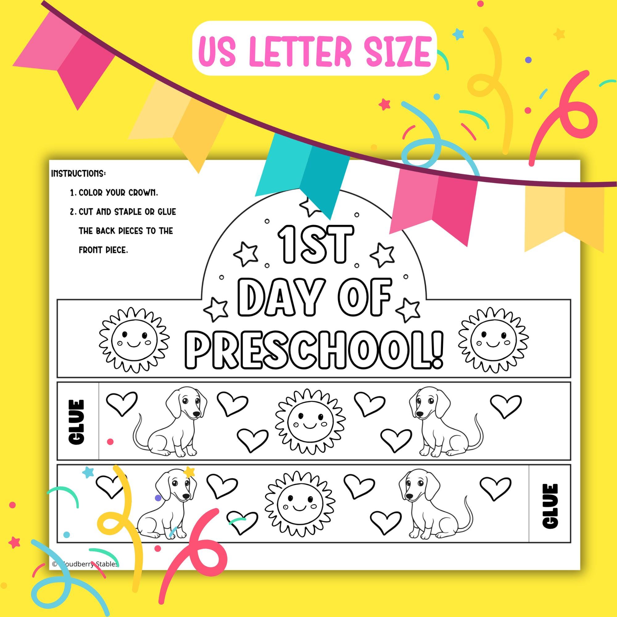 First Day of Preschool Crown Coloring Craft Activity, Back to School ...