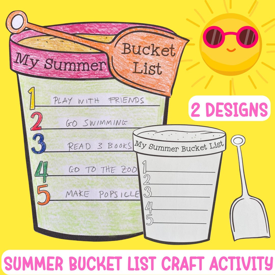 Summer Bucket List Kids Craft Activity, Printable Summer Coloring Page ...