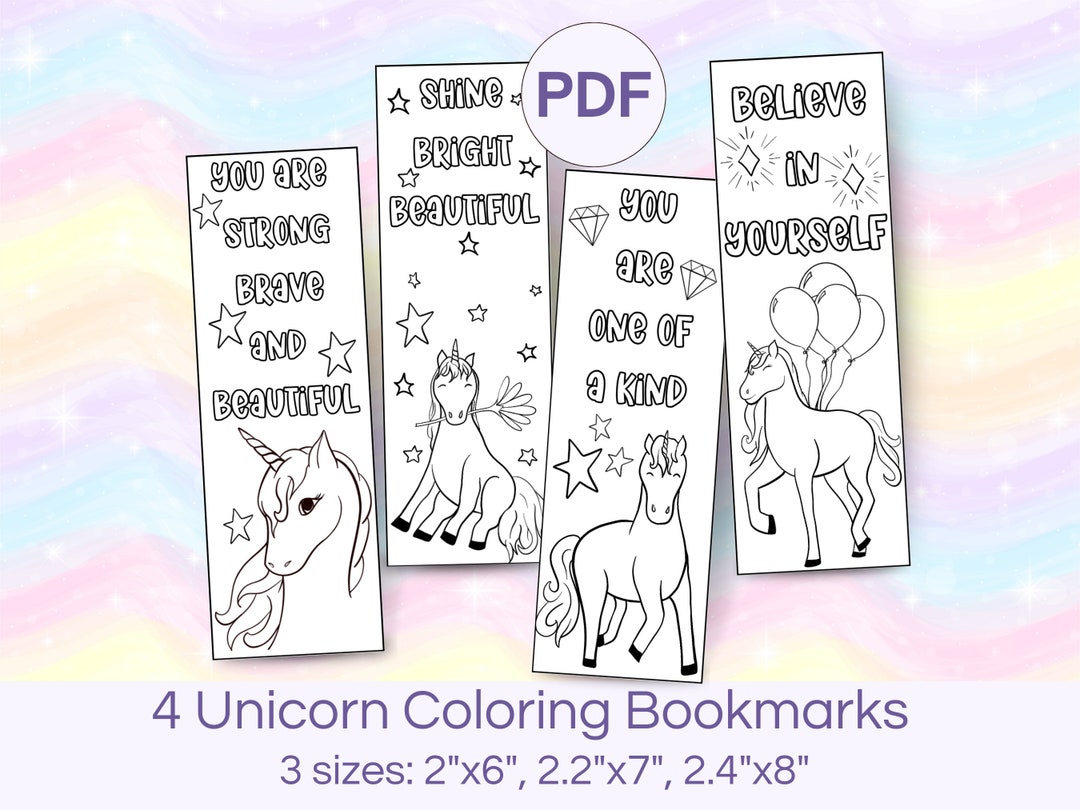 4 Printable Unicorn Coloring Bookmarks for Kids and Adults, Printable ...