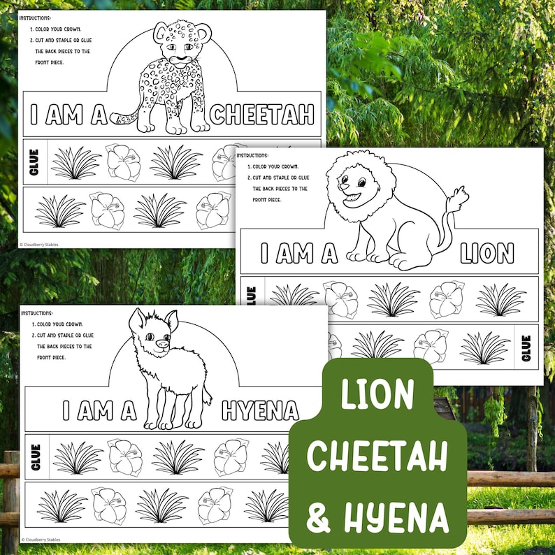 Safari Animals Coloring Paper Crowns Printable Zoo Animal Paper Hats ...