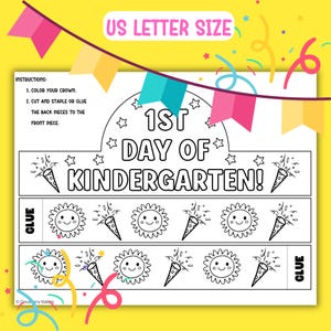 First Day of Kindergarten Coloring Crown Kids Craft Activity, Back to ...