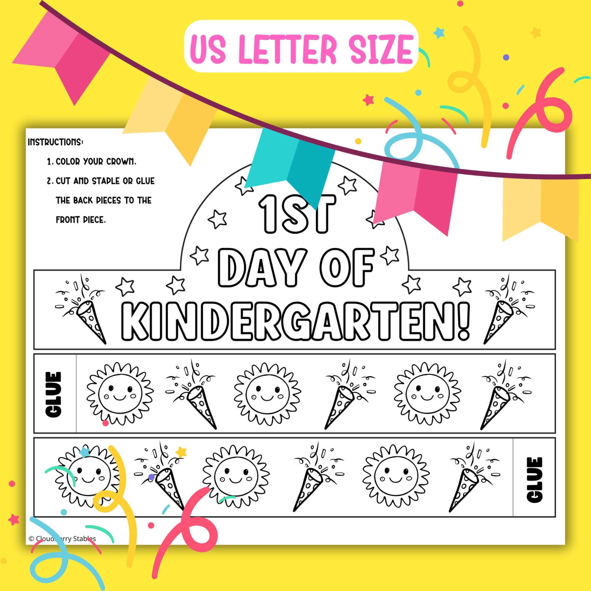 First Day of Kindergarten Coloring Crown Kids Craft Activity, Back to ...